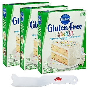 Pillsbury Funfetti Gluten Free Cake and Cupcake Mix with Candy Bits (Pack of 3) with By The Cup Frosting Spreader