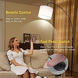 OUTON Arc Floor Lamp with Remote Control, 81" Height Dimmable LED Floor Lamp with Stepless Color Temperature, Modern Tall Standing Lamp with Adjustable Hanging Drum Shade for Living Room, Bedroom