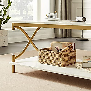 VECELO White and Gold Coffee Table with Storage and Open Shelves for Living Dining Room 39-Inch, Modern Rectangle & Industrial Design, X-Shape Frame, Easy Assemble