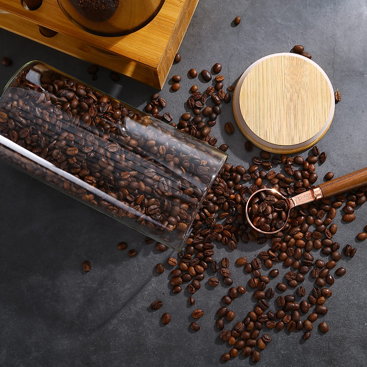 ZOMUIA Glass Coffee Containers Airtight Coffee Bean Storage Jars with Shelf, 3Pcs 44oz Coffee Station Organizer Coffee Canisters, Kitchen Food Storage Jars for Coffee, Sugar, Candy, Oats, Nuts