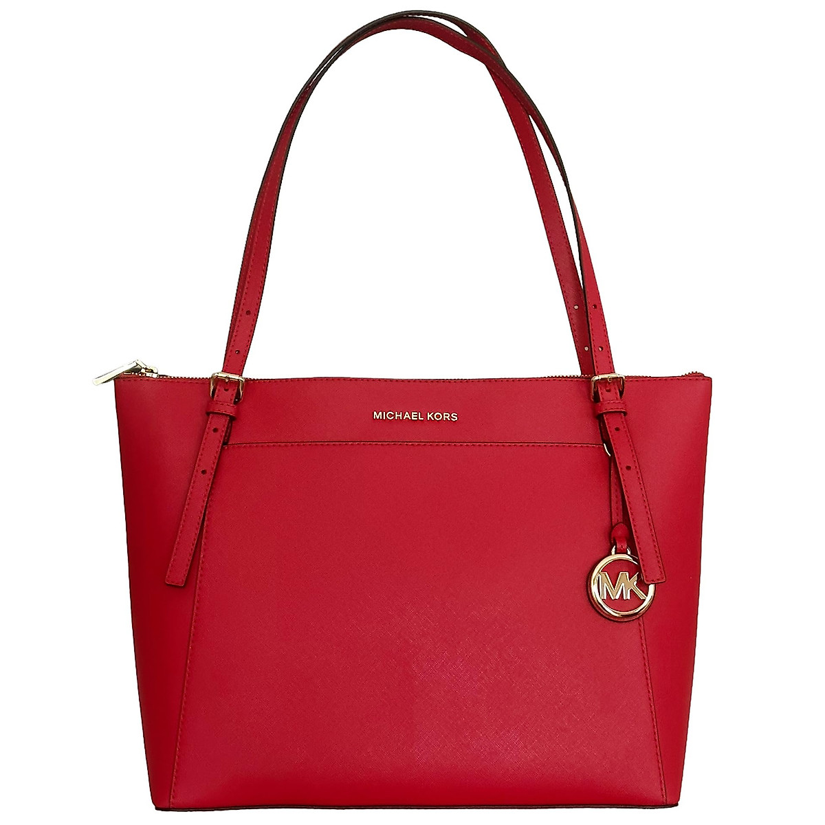 Michael Kors Voyager Large East West Tote Front Snap Pocket Top Zip Shoulder Bag Leather (Flame)