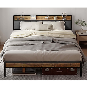 Gizoon Full Platform Bed Frame, Metal Bed Frame with Storage Headboard, Sturdy and Stable, Noise Free, No Box Spring Needed, Easy Assembly