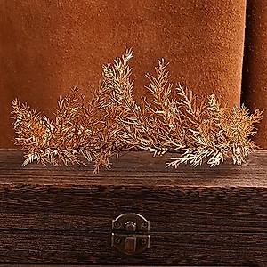 MOSTORY Handmade Gold Woodland Crown - Elf Flower Headband Fairy Headpiece Gothic Forest Tiara for Renfaire Halloween Wedding Cosplay Photoshoot