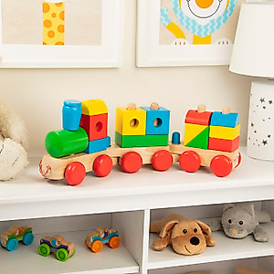 Melissa & Doug Wooden Jumbo Stacking Train – 4-Color Classic Wooden Toddler Toy (17 pcs)