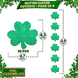 KatchOn, Glitter St Patricks Day Shamrock Garland - 6 Strings, No DIY | St Patricks Day Banner, St Patricks Day Decorations | Clover Garland Banner, St Patricks Day Garland, St Paddys Day Decorations