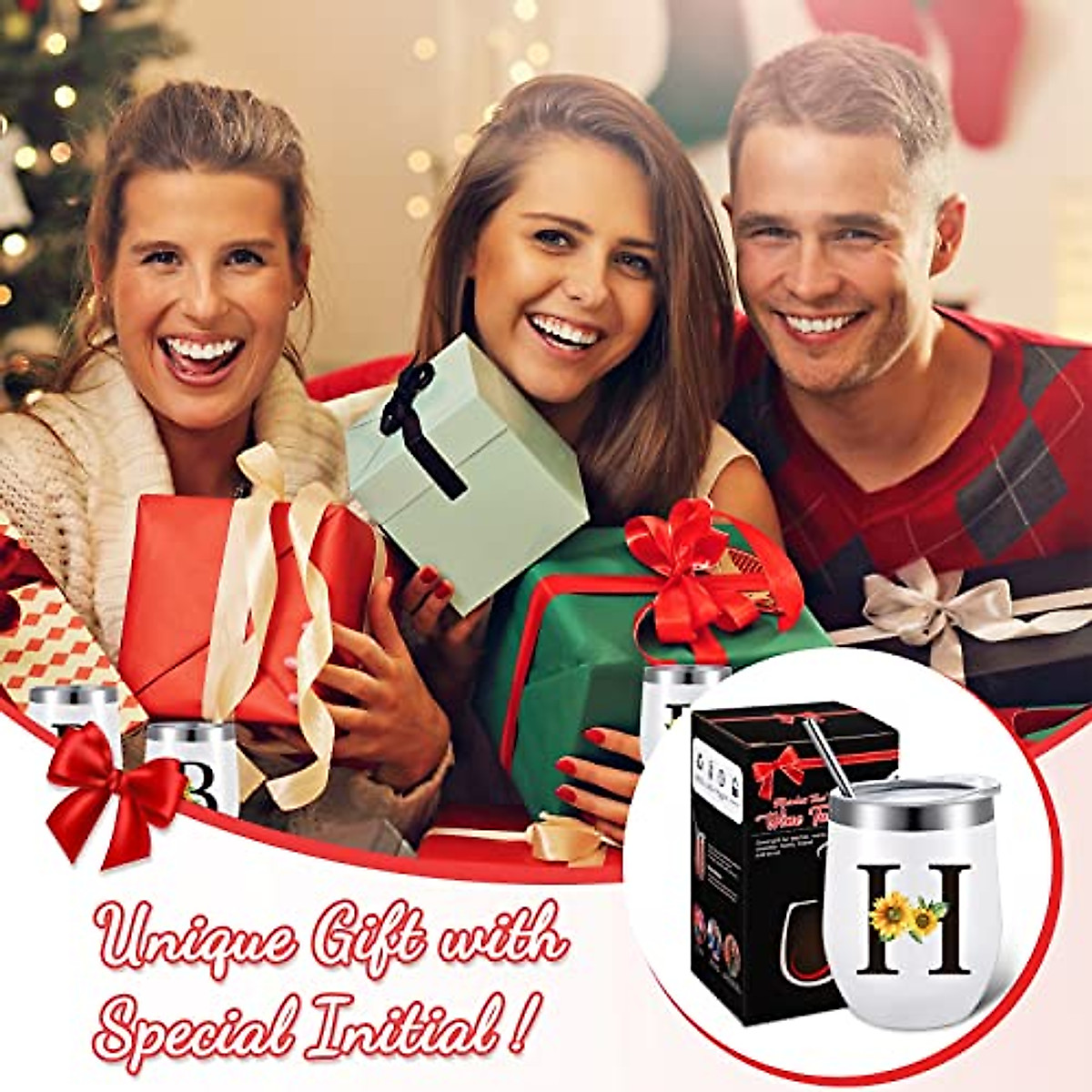 Zopeal Funny Personalized Coffee Mug Cup with Initials, Monogrammed Gift for Women Mom Teacher Birthday Christmas Wedding, 12 oz Stainless Steel Wine Tumbler with Brush Straw Gift Box(H)