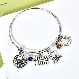 Navy Mom Gifts Bracelet Proud Navy Mom Charm Bracelets for Women I Love My Sailor Charm Bangle Christmas Birthday Mother's Day Jewelry Gifts US Pride Navy Mom Gift
