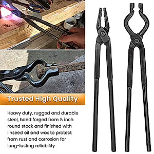 Blacksmith Tongs+Hammer Set Knife Making Tongs Wolf Jaw V-Bit Tongs Starter Beginner Bladesmith Metalworking Forge Anvil Vise Tool 0000811-1000 (3 PCS)