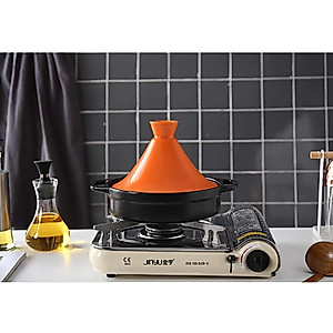 Multi-function Moroccan Style Cast Iron Tajine Pot Cooking Pot Ceramic Casserole Steamer Braiser Pan Healthy Saucepan Earthen Pot for Braising Slow Cooking,Yellow