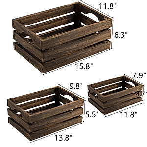 ZOOFOX Set of 3 Nesting Wooden Crates, Rustic Wood Basket with Handles, Decorative Farmhouse Wooden Storage Container Boxes for Party, Office, Bedroom, Kitchen and Closet