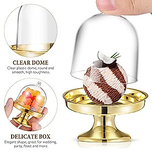 Healeved 12pcs Mini Cake Stand Chocolate Cupcake Candy Display Plate with Lid for Birthday Wedding Party Supplies - 8 x 6 x 6cm (Golden Base)
