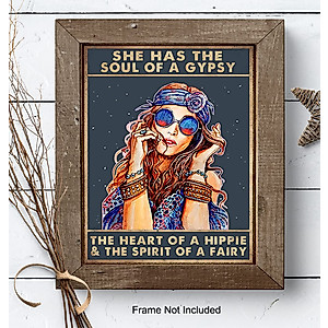 Hippie Boho Positive Quotes Wall Decor - Inspirational Motivational Wall Art Poster - Encouragement Gifts for Women - Bohemian Rustic Country Sunflower Decoration - Girls Teens Bedroom Home Office