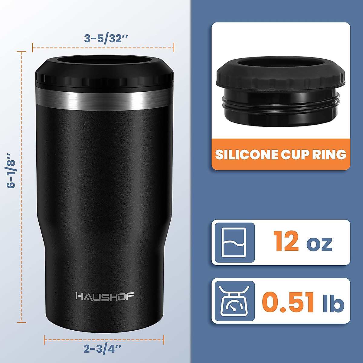 HAUSHOF 12 oz Can Cooler, 4 in 1 Insulated Stainless Steel Can Insulator, Fits for 12 oz Standard Can|12 oz Slim Can|12 oz Beer Bottle, Perfect for Camping, Beach, Picnic