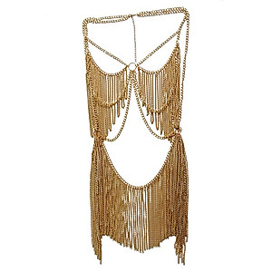 Yixin Women's metal body chain set Indian belly chain Bohemian jewelry bikini Halloween Costume Party (gold) (4001-GOLD)