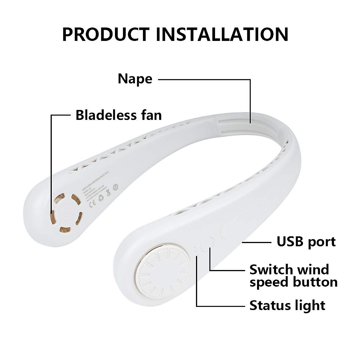 VIGIND Hands Free Neck Fan 360° Lazy Neckband Fan USB Rechargeable Battery Operated Hanging Personal Fan Adjustable Wind 3 Speed Silent,Bladeless Necklace Fan for Outdoor Sports Travel,With a bag