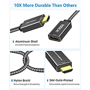 TECHTOBOX HDMI to DisplayPort Adapter 4K@60Hz [Braided, High Speed] HDMI Male to DP Female Converter Cable Compatible for PC Graphics Card Laptop Mac Mini NS PS5/4 Xbox One/360 -Black
