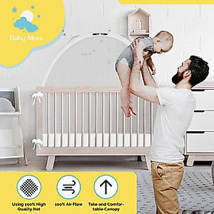 Small Size Crib Safety Canopy Net or Tent Pop Up Mesh Cover Stops Climbing Stuck Limbs See Through Netting for Baby & Toddler Bed with Ties Zippers Bags by Baby Movs 47x26x52 in White