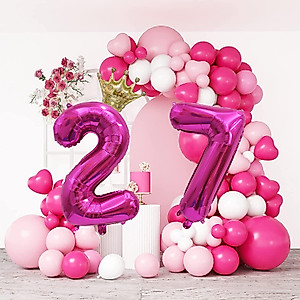 YFHVJTKO 32 Inch Number 17 Gold Crown Balloon Set,17th Celebration Decorations for Happy 17th Birthday Party Wedding Bridal Shower Engagement Photo Shoot Anniversary Decoration, Rose Red 17 Balloon