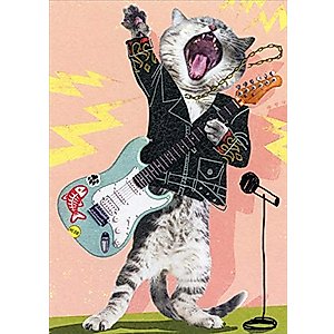 Designer Greetings Rock Star Cat with Blue Guitar Funny/Humorous Birthday Card