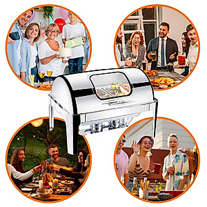 Kweetle Roll Top Chafing Dish Buffet Set Warmers with Cover 2 Pans 9.5Quart for Buffet Commercial Food Warmer Steam Table