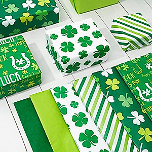 Whaline 120 Sheet St. Patrick's Day Tissue Paper Shamrock Wrapping Paper Lucky Clover Gift Wrapping Paper Irish Holiday Art Paper for Home DIY Gift Bags Party Favor Decor, 14 x 20 Inch