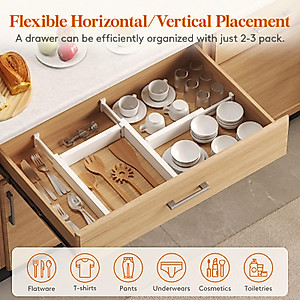 Lifewit 5 Pack Kitchen Drawer Dividers 2.36" High, 16"-22" Adjustable Drawer Organizer for Utensils/Clothes/Makeup, Plastic Expandable Separators in Dresser/Bedroom/Bathroom/Office Storage