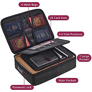 ruboka Fireproof Document Bag, 3-Layer Fireproof Document Organizer with Lock, Home Office Travel Fireproof Lock Box, Portable Fireproof Document Safe for Files Passport Certificates