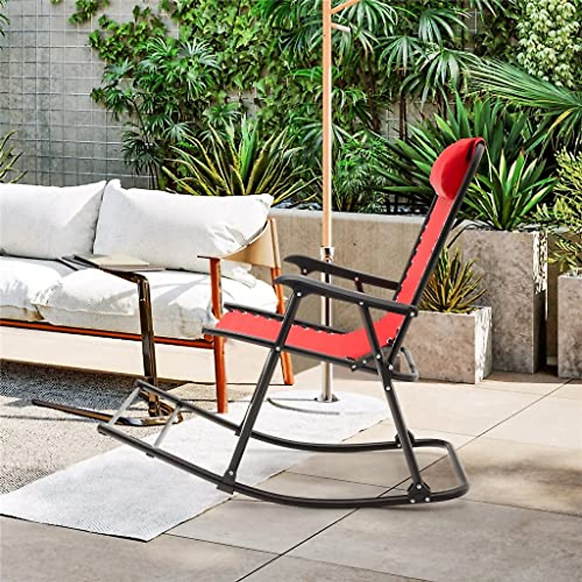 Office Chair Gaming Chair Computer Chair Patio Camping Rocking Chair Folding Rocking Chair Footrest Lightweight Outdoor Red