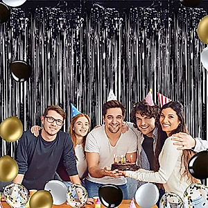 3Pcs Black Metallic Tinsel Foil Fringe Curtains, 3.28ft x 6.56ft Black Photo Booth Backdrop Streamer Curtain,Photo Booth Props,Ideal Bachelorette Party,Birthday, Halloween,Christmas, New Year Decor