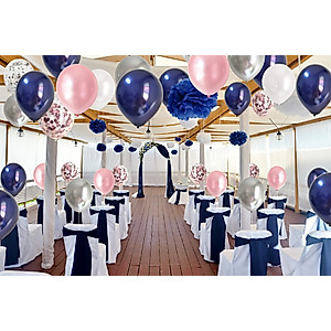 Navy Blue and Chrome Silver Balloons Rose Gold confetti Party Balloons for Graduation Bachelorette Gender Reveal Birthday Decorations