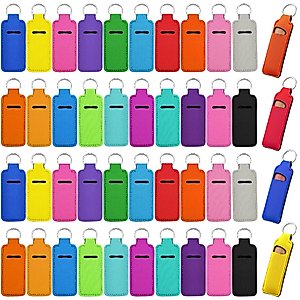 Yisong Lipstick Holder Keychain Neoprene Lip Balm Holder Portable Lip Gloss Keychain Pocket Keychain Women Travel(40 Pack)