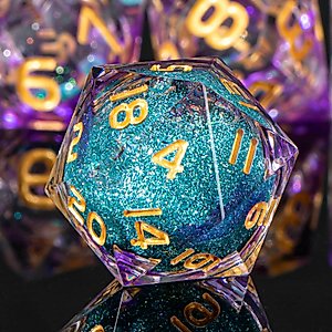KERWELLSI Liquid Core D&D Dice Set, 7 Piece Sharp Edge Resin DND Dice Set, Polyhedral Dungeons and Dragons Dice with Gift Box, Purple RPG Role Playing D and D Dice D20 D12 D10 D8 D6 D4