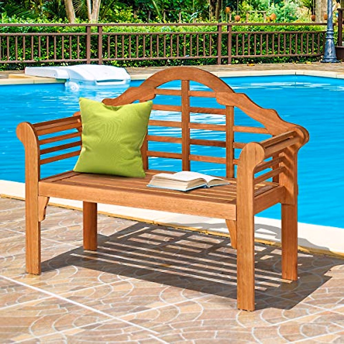 Tangkula Outdoor Eucalyptus Wood Folding Bench, 4 Ft Foldable Solid Wood Garden Bench, Two Person Loveseat Chair for Garden, Patio, Porch, Poolside, Balcony, Teak (Natural)