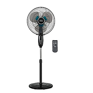BLACK+DECKER BFSD116B 16" Oscillating Dual-Blade Stand Fan with Remote, Adjustable Height, Black