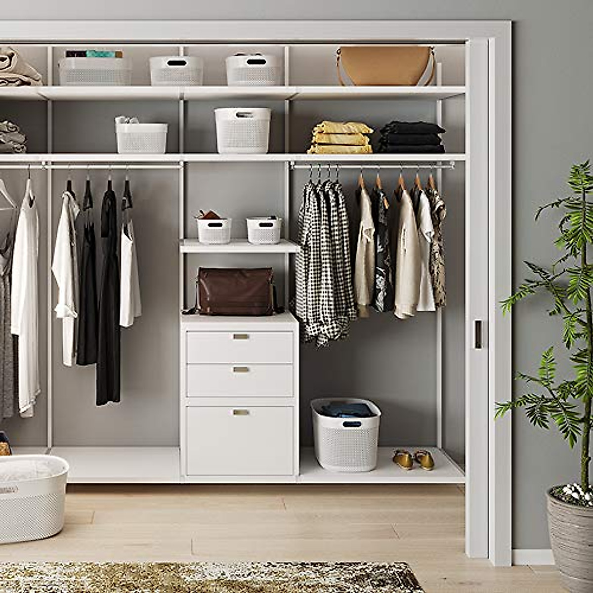 Curver Set of 8 Purl Small Decorative Plastic Organization and Storage Baskets Perfect Bins for Home Office, Closet Shelves, Kitchen Pantry and All Bedroom Essentials, 6.3QT/ 6L, White, 8 Count