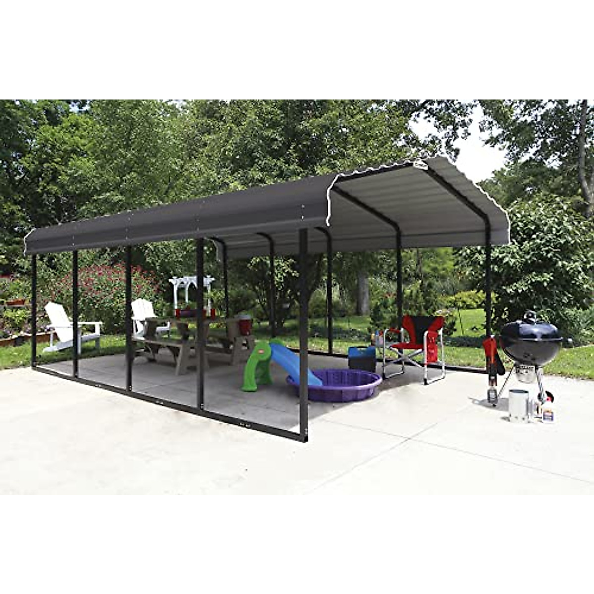 Arrow Sheds Amazon Exclusive 12' x 20' x 7' 29-Gauge Carport with Galvanized Steel Roof Panels and Enclosure Kit, Charcoal