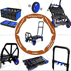 2 in 1 Hand Truck Dolly Foldable with Basket,Hand Truck Foldable with Retractable Handle,330LBS Capacity Folding Hand Cart,Dolly Cart with Wheels,Portable Dolly Hand Truck for Moving