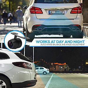 Universal Mount Front Rear Camera - Marine Grade Waterproof Built-in Distance Scale Lines Backup Parking/Reverse Assist Cam w/ Night Vision LED Lights 420 TVL Resolution & RCA Output - Pyle PLCM38FRV,Black