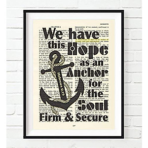 Nautical Bible Verse Christian Art Prints, Set of 4, Isaiah 43:2, Isaiah 46:4, Psalm 93:4, Hebrews 6:19, Unframed, Bible Verse Scripture Wall Decor Poster, 8x10 Inches