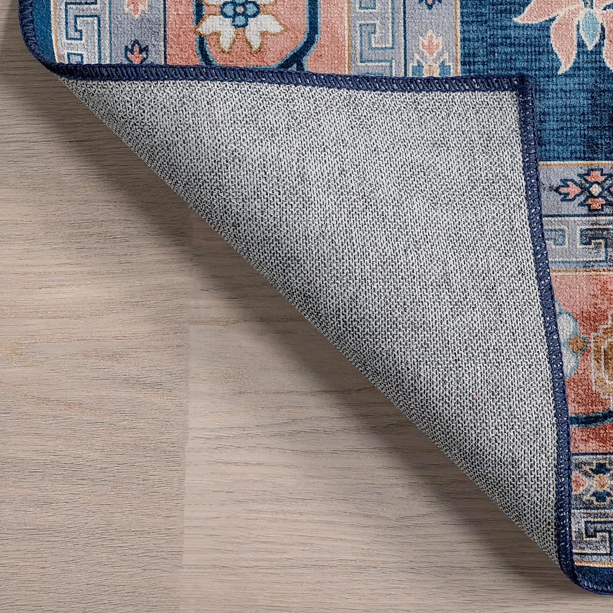 nuLOOM Lauren Liess Dayflower Vintage Machine Washable Area Rug, 9x12, Blue