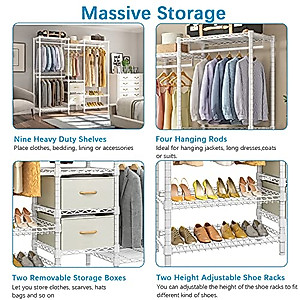 VIPEK V8i Metal Garment Rack Adjustable Clothes Rack with Fabric Storage Drawer Shoes Rack Freestanding Wardrobe Organizers Heavy Duty Clothing Rack for Hanging Clothes, White