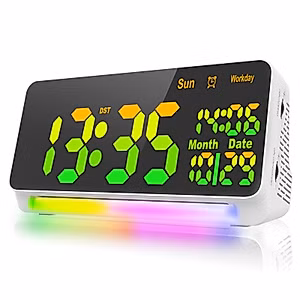 [120db Super Loud] Alarm Clocks for Bedrooms, 15 Wake Up Sounds, 7 Color Night Light, Dynamic RGB Color Changing, 0-100% Dimmer, Snooze, Large LED Display, Digital Clock for Heavy Sleepers Adults