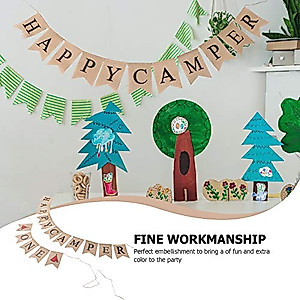 Amosfun One Happy Camper Burlap Banner Camping Party Decoration Happy Camper Birthday Decorations Retirement Birthday Camper Yard Decoration