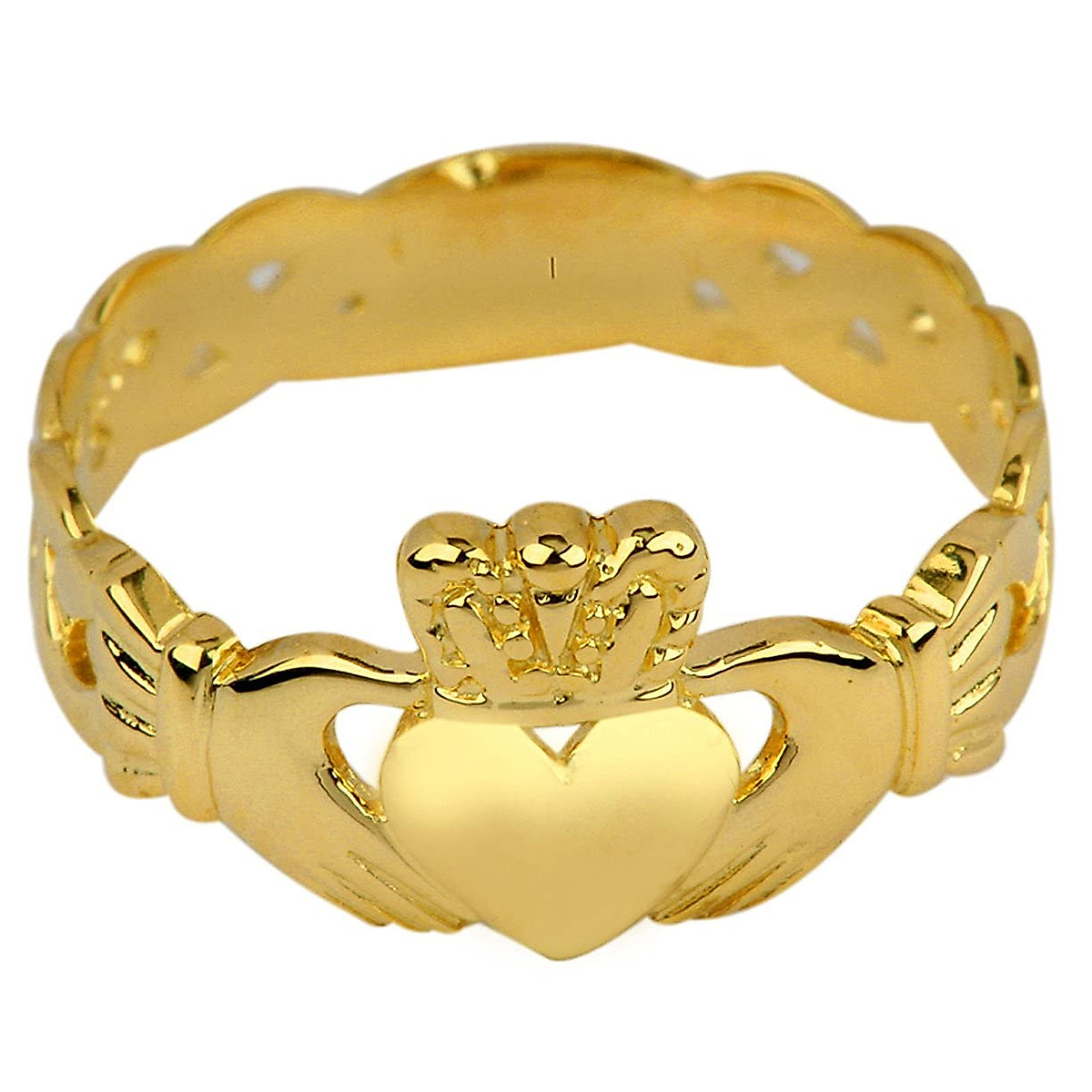 10k Yellow Gold Claddagh Friendship, Engagement, or Wedding Ring with Trinity Knot Band - Size 7