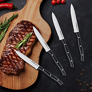 FETERVIC Knife Set with Block, 12-Piece Premium Kitchen Knife Set with Chef Knife, Sharpener and Serrated Steak Knives, Ultra Sharp German Stainless Steel Chef Knife Set