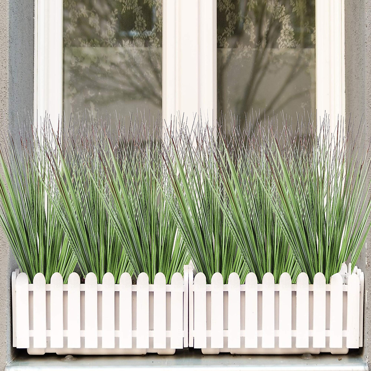 Ivalue 18" Artificial Plants Onion Grass Greenery Wheat Grass Stems Faux Shrub PVC Green Grass Plants Outdoor Indoor Home Garden Planter Decor Pack of 4 (Green, 4)