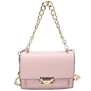 Chain Top-Handle Square Flap Clutch Satchel Vegan Leather Crossbody Purse (Chain Top-Handle - Khaki)