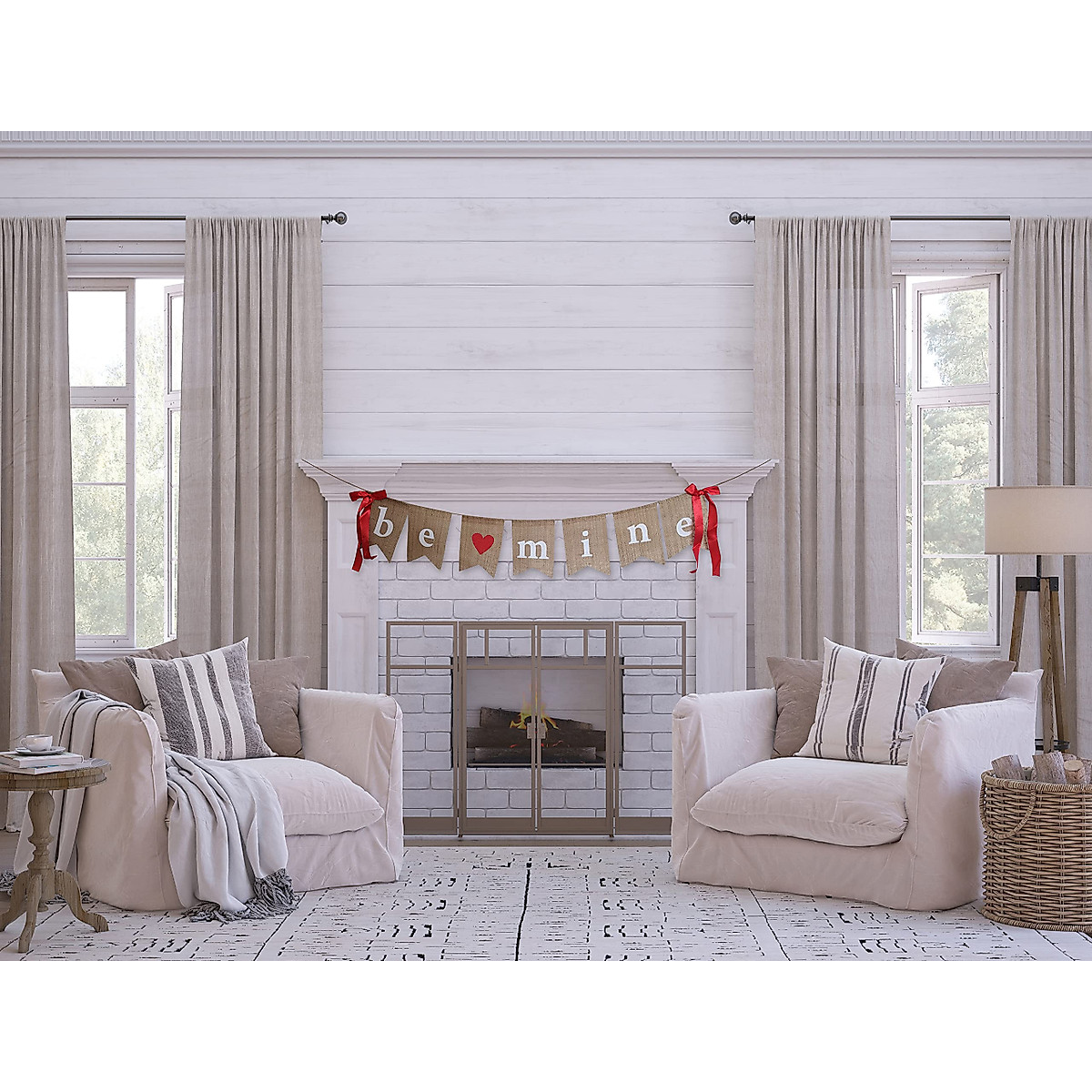 Be Mine Valentines Day Banner - Red Ribbon Heart Mantle Decor - Valentine's Burlap Garland Home Decoration - Valentine Engagement Photo Party Props by Jolly Jon