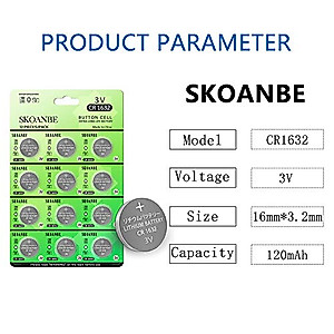 SKOANBE 12PCS 3V CR1632 Lithium Button Coin Cell 1632 Battery