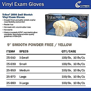 Trilon 2000 PF with MC3 Vinyl Exam Gloves, Powder-Free, Latex-Free, Non-Sterile Medical Gloves - Ivory, Size XL, 100 Count, 1 Box